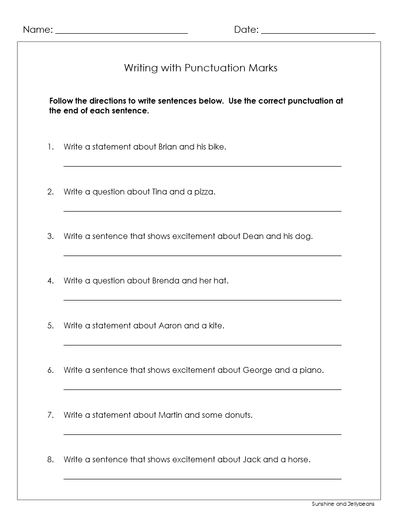 Choosing Punctuation Marks - Ends of Sentences - 4 worksheets - Grades ...