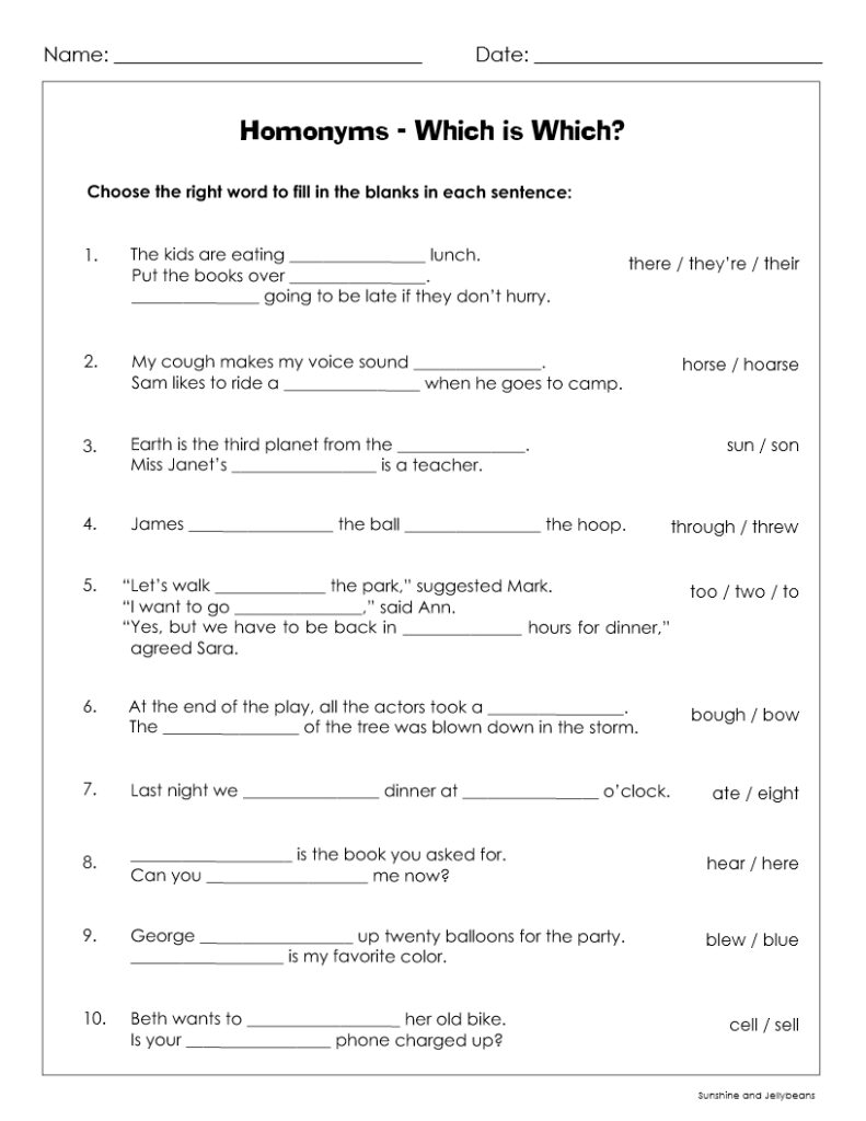50 Homonyms - Sound-Alike Words - Grades 3-4 - Which is Which? | Made ...