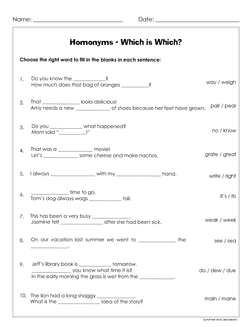 50 Homonyms - Sound-Alike Words - Grades 3-4 - Which is Which? | Made ...