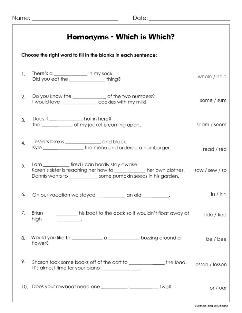 50 Homonyms - Sound-Alike Words - Grades 3-4 - Which is Which? | Made ...
