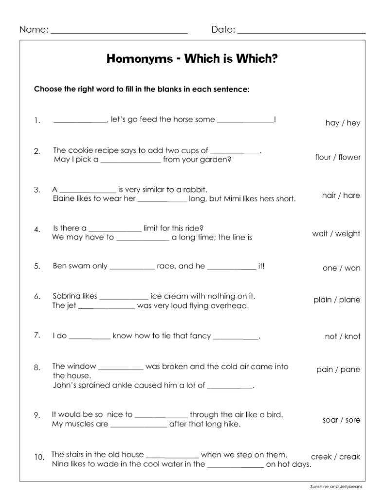 50 Homonyms - Sound-Alike Words - Grades 3-4 - Which is Which? | Made ...