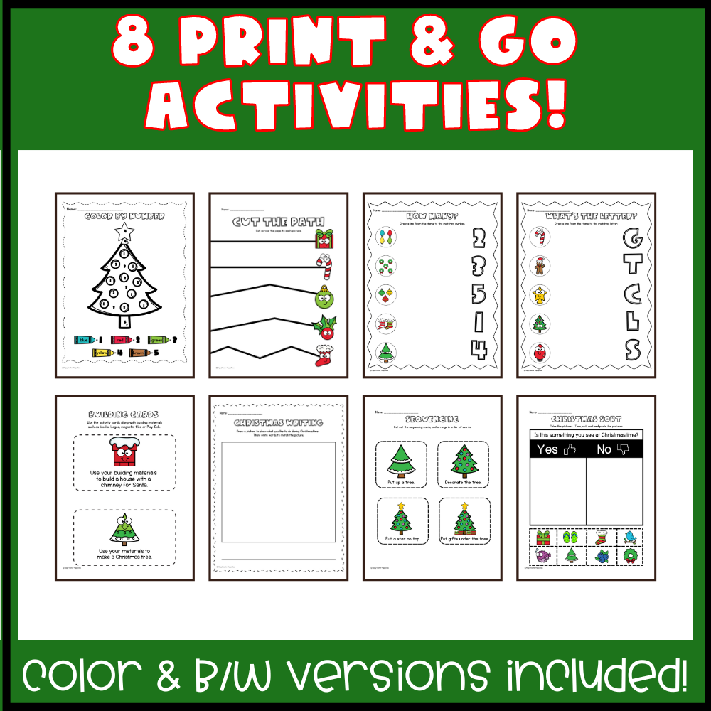 Christmas No Prep Preschool Activity Pack: Print and Go Worksheets ...