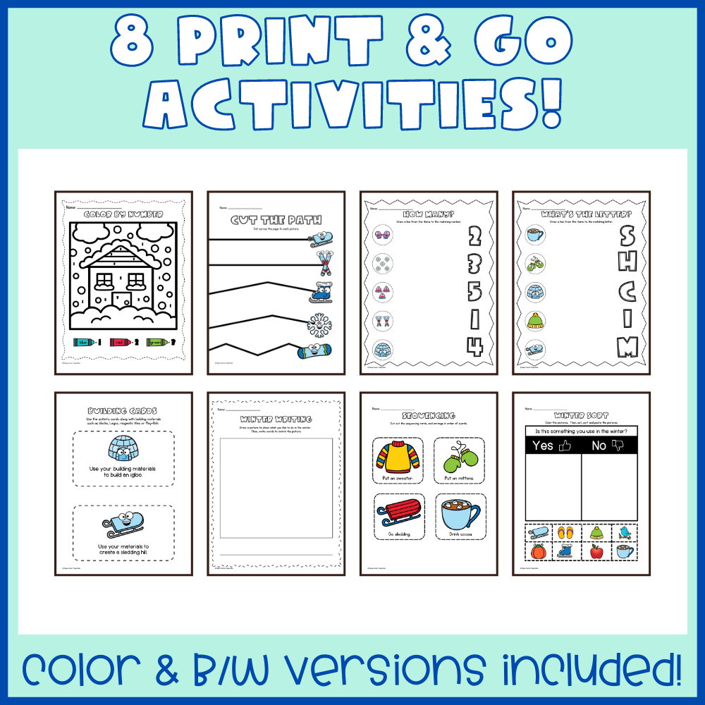 Winter No Prep Preschool Activity Pack: Print and Go Worksheets | Made ...