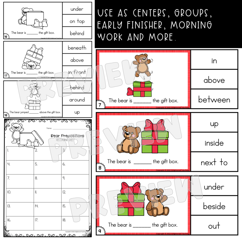 Teddy Bear Preposition Clip Cards Task Cards Positional Words | Made By ...