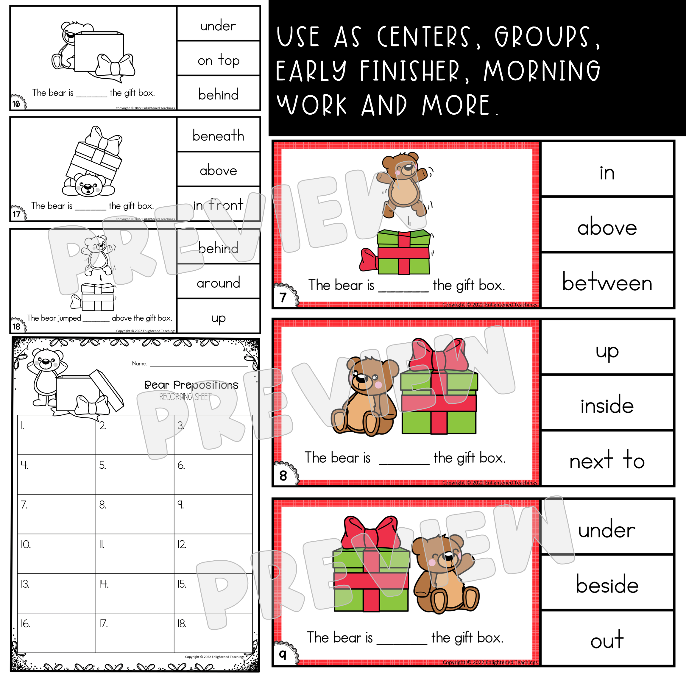 Teddy Bear Preposition Clip Cards Task Cards Positional Words | Made By ...