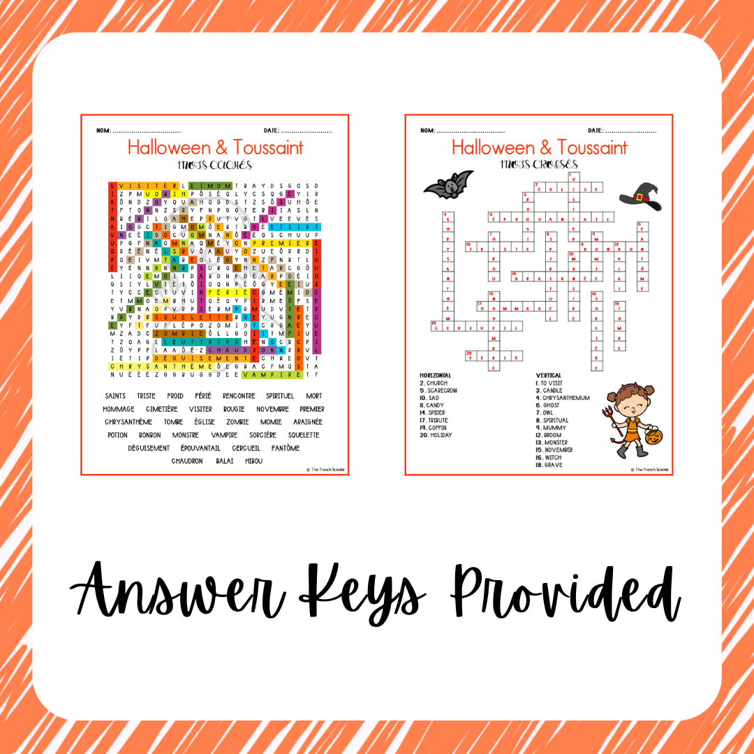 FRENCH Halloween & Toussaint Word Search & Crossword Activities | Made ...
