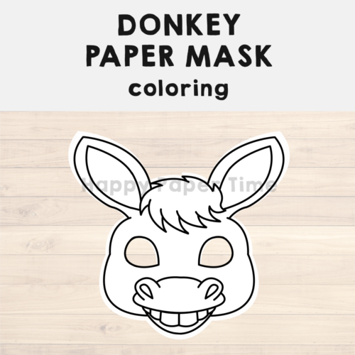Donkey Paper Mask Printable Farm Animal Coloring Craft Activity Costume ...