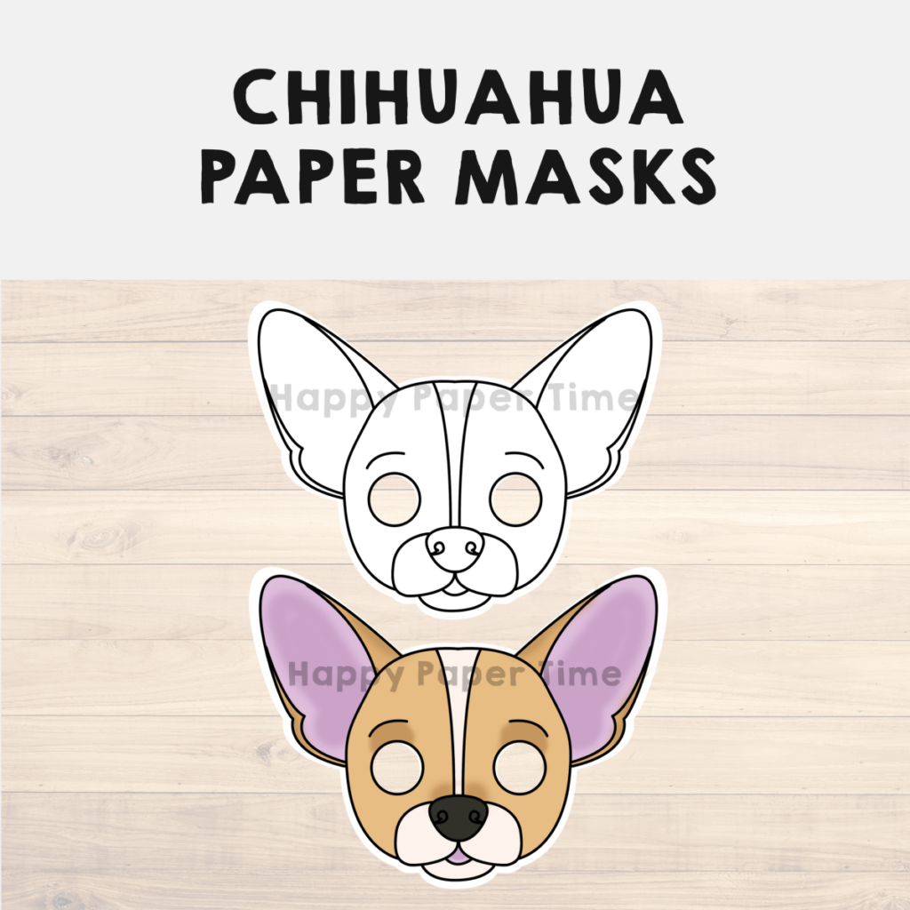 Chihuahua Paper Masks Printable Dog Animal Coloring Craft Activity ...