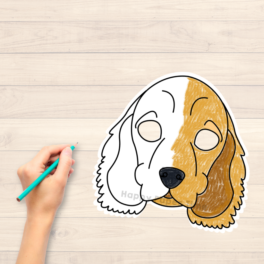 Cocker Spaniel Paper Masks Printable Dog Animal Coloring Craft Activity ...