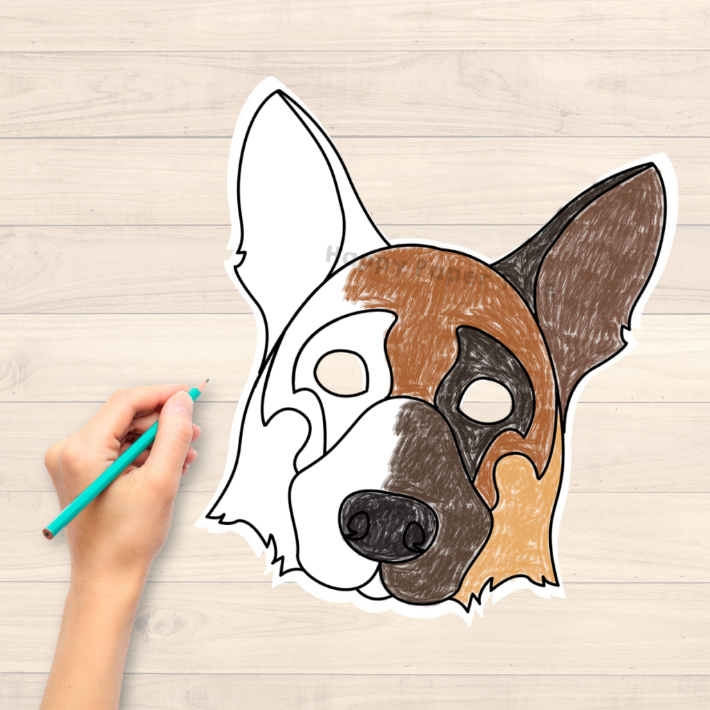 German Shepherd Paper Masks Printable Dog Animal Coloring Craft ...
