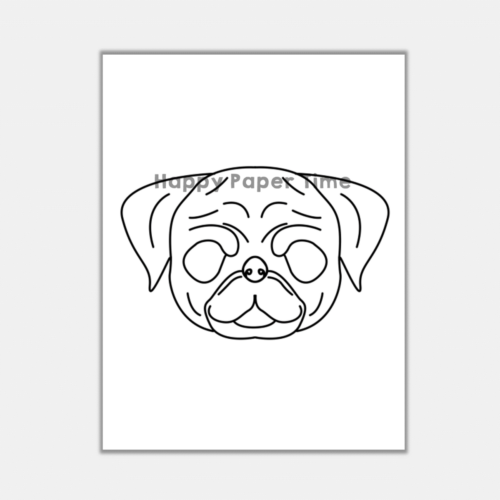 Pug Paper Mask Printable Dog Animal Coloring Craft Activity Costume for ...