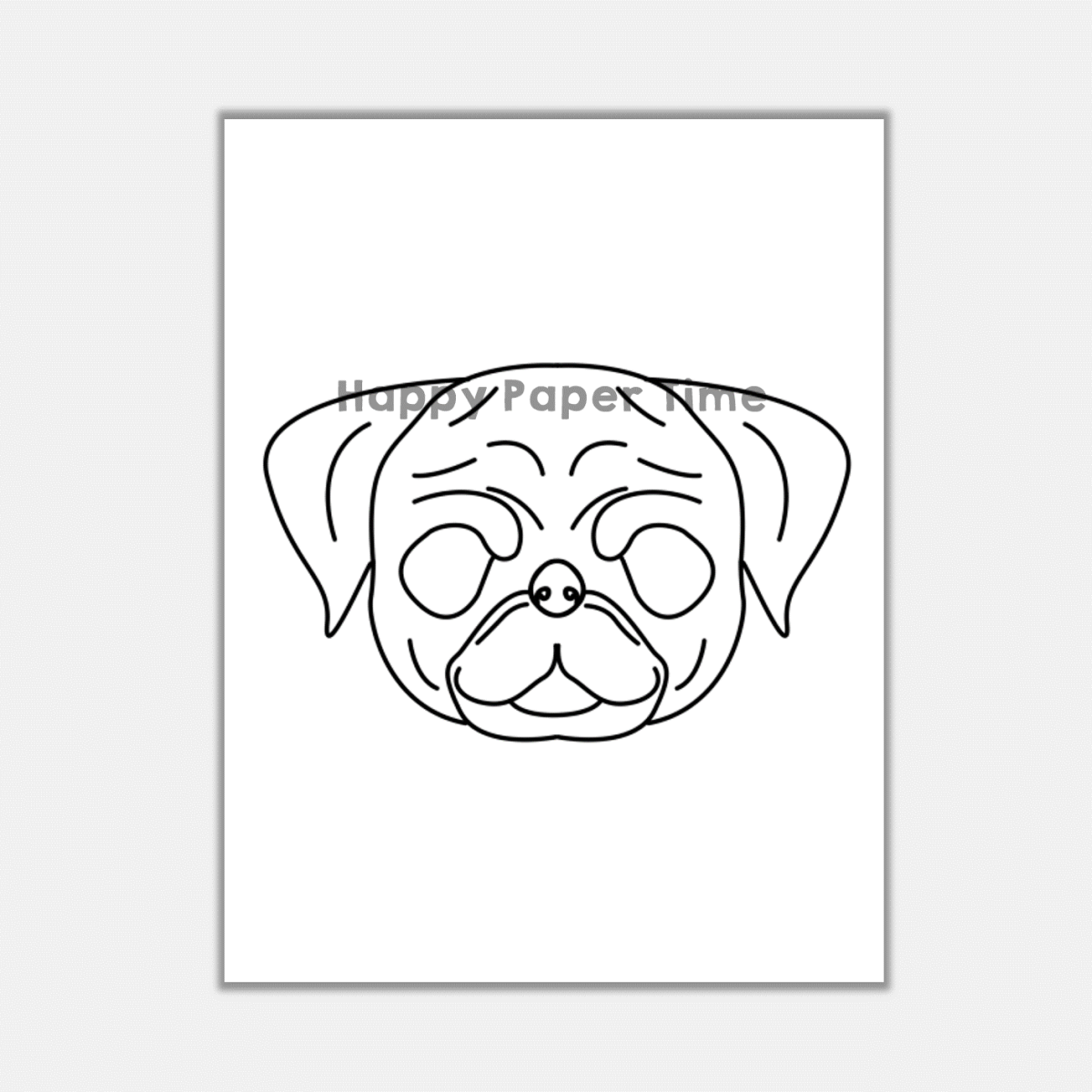 Pug Paper Mask Printable Dog Animal Coloring Craft Activity Costume for ...