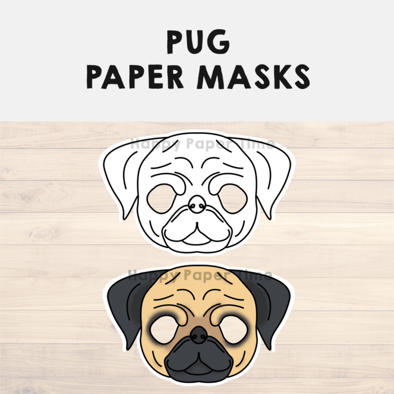 Pug Paper Mask Printable Dog Animal Coloring Craft Activity Costume for ...
