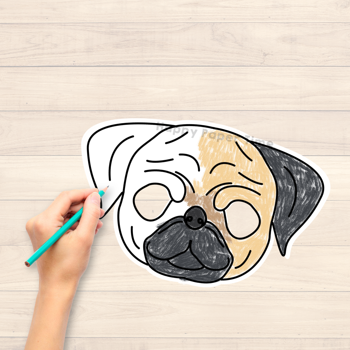 Pug Paper Mask Printable Dog Animal Coloring Craft Activity Costume for ...