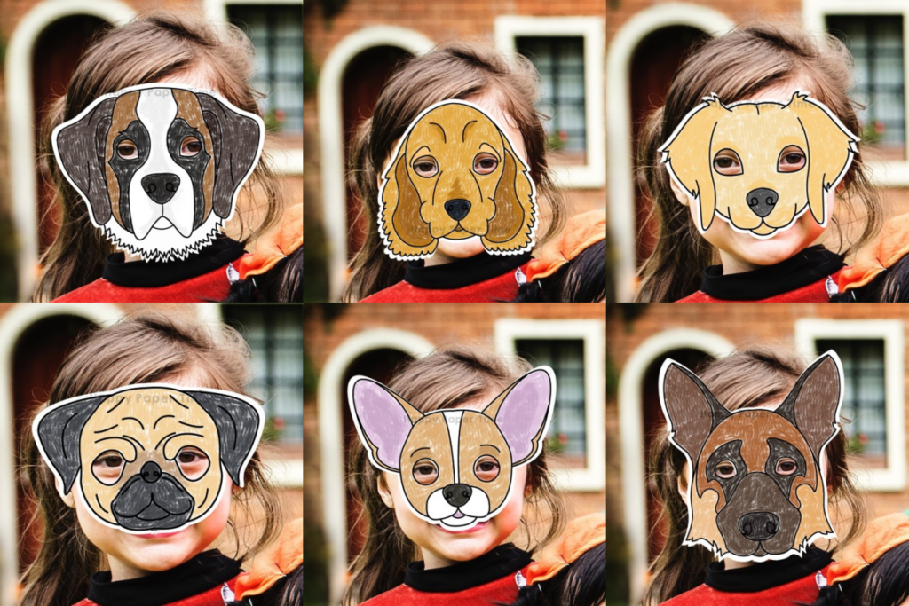 Dog Paper Masks Printable Animal Pet Coloring Craft Activity Costume ...