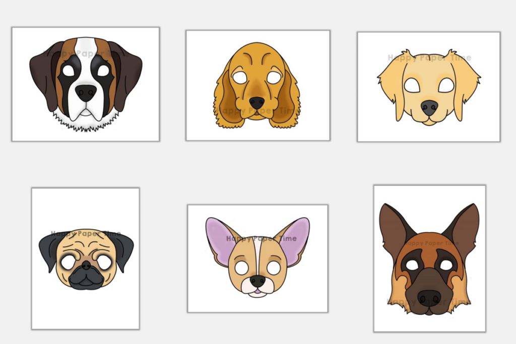 Dog Paper Masks Printable Animal Pet Craft Activity Costume - Made By ...