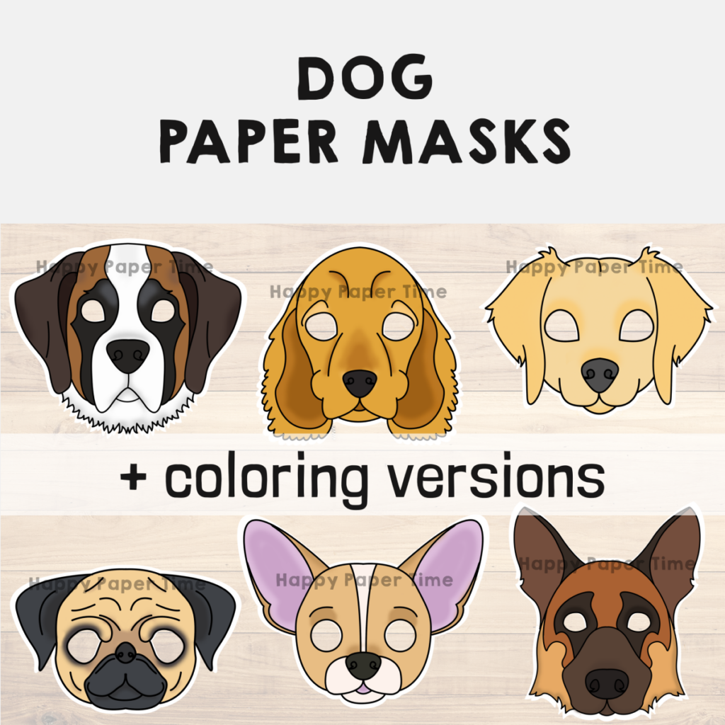 Dog Paper Masks Printable Animal Pet Coloring Craft Activity Costume ...