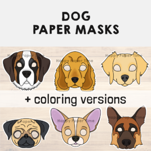 Dog Paper Masks Printable Animal Pet Coloring Craft Activity Costume ...