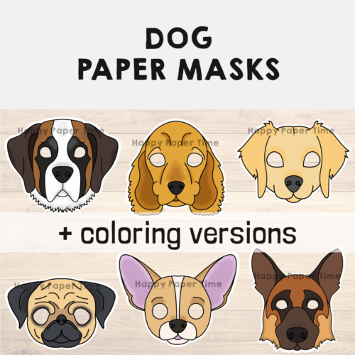 Dog Paper Masks Printable Animal Pet Coloring Craft Activity Costume ...