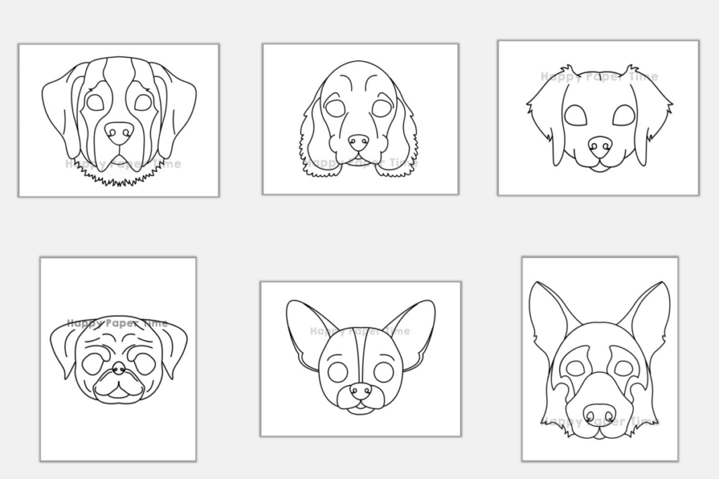 Dog Paper Masks Printable Animal Pet Coloring Craft Activity Costume ...