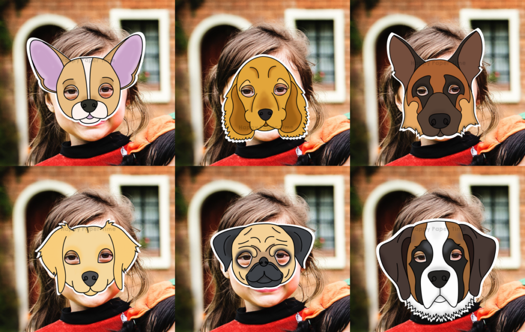 Dog Paper Masks Printable Animal Pet Coloring Craft Activity Costume ...