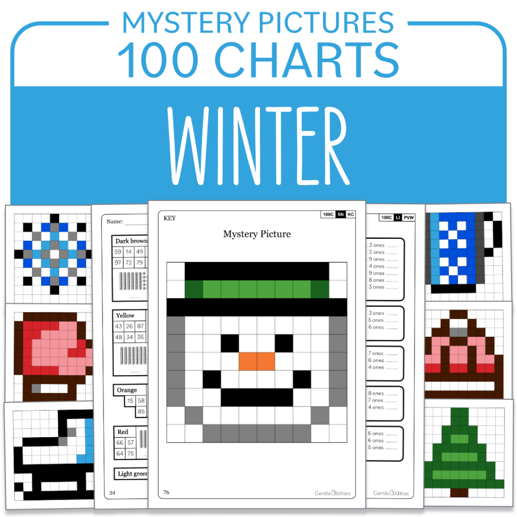 Winter Math Mystery Pictures: Hundred Charts (Place value, Add ...