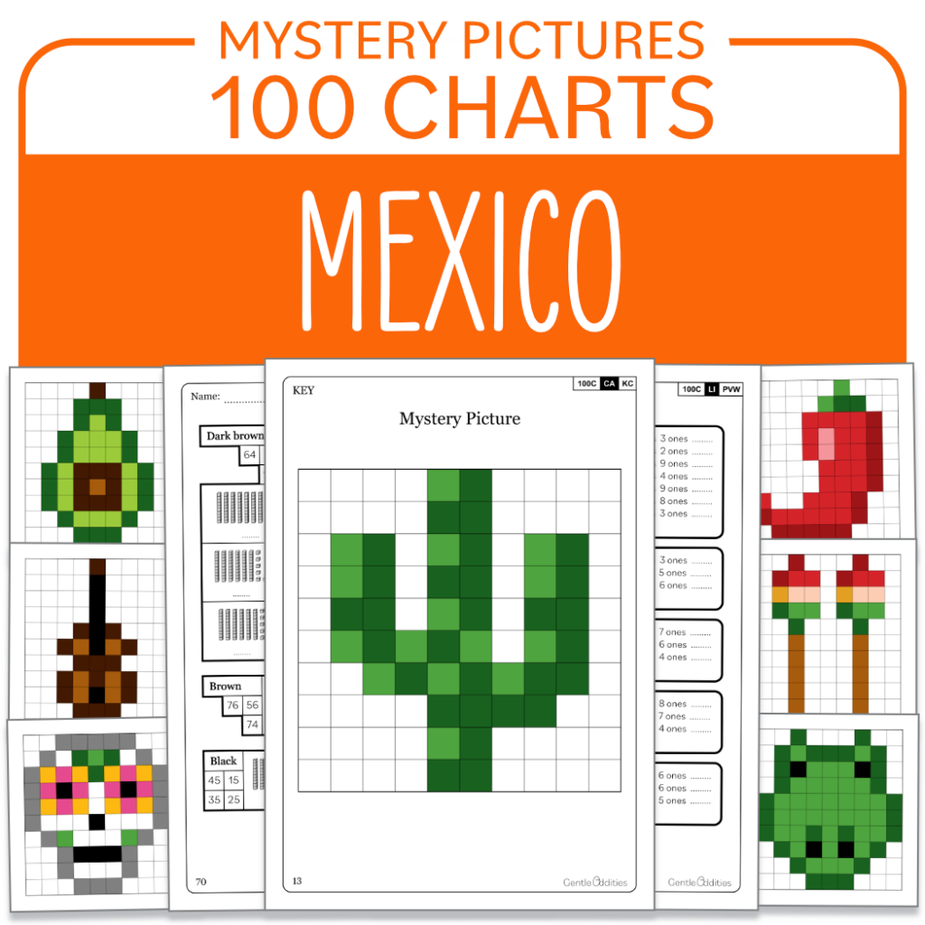 Mexico Math Mystery Pictures: Hundred Charts (Place value, Add ...