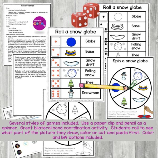 Winter Roll and Draw Visual Perception Activities - Made By Teachers