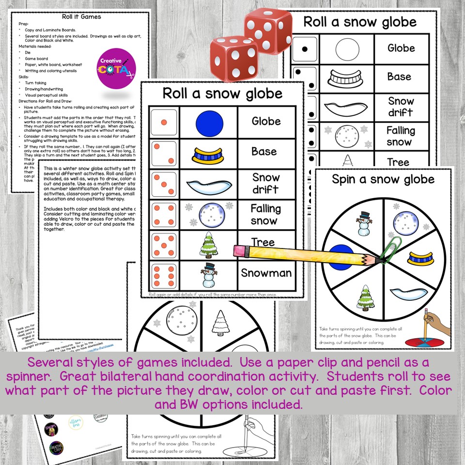 Winter Roll and Draw Visual Perception Activities | Made By Teachers