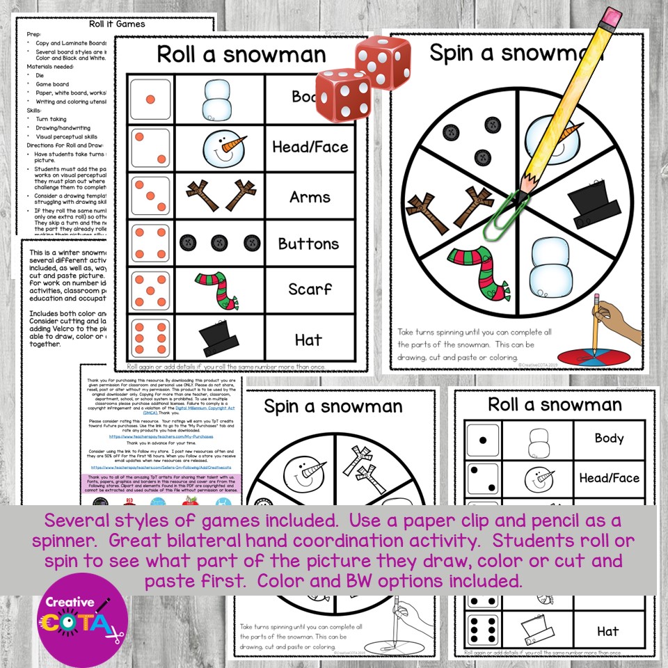 Winter Roll and Draw Visual Perception Activities - Made By Teachers