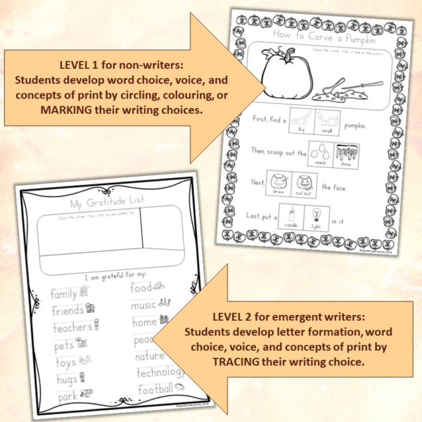 Halloween / Thanksgiving Journal Writing for Special Education (October ...