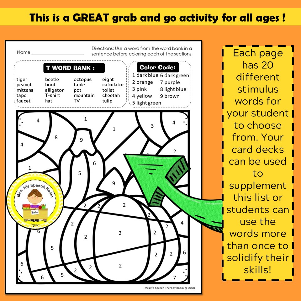 Pumpkin Speech Therapy Color by Number - Made By Teachers