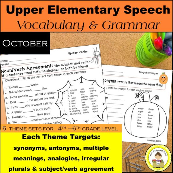 October Speech Therapy Upper Elementary Themed Language Worksheets ...