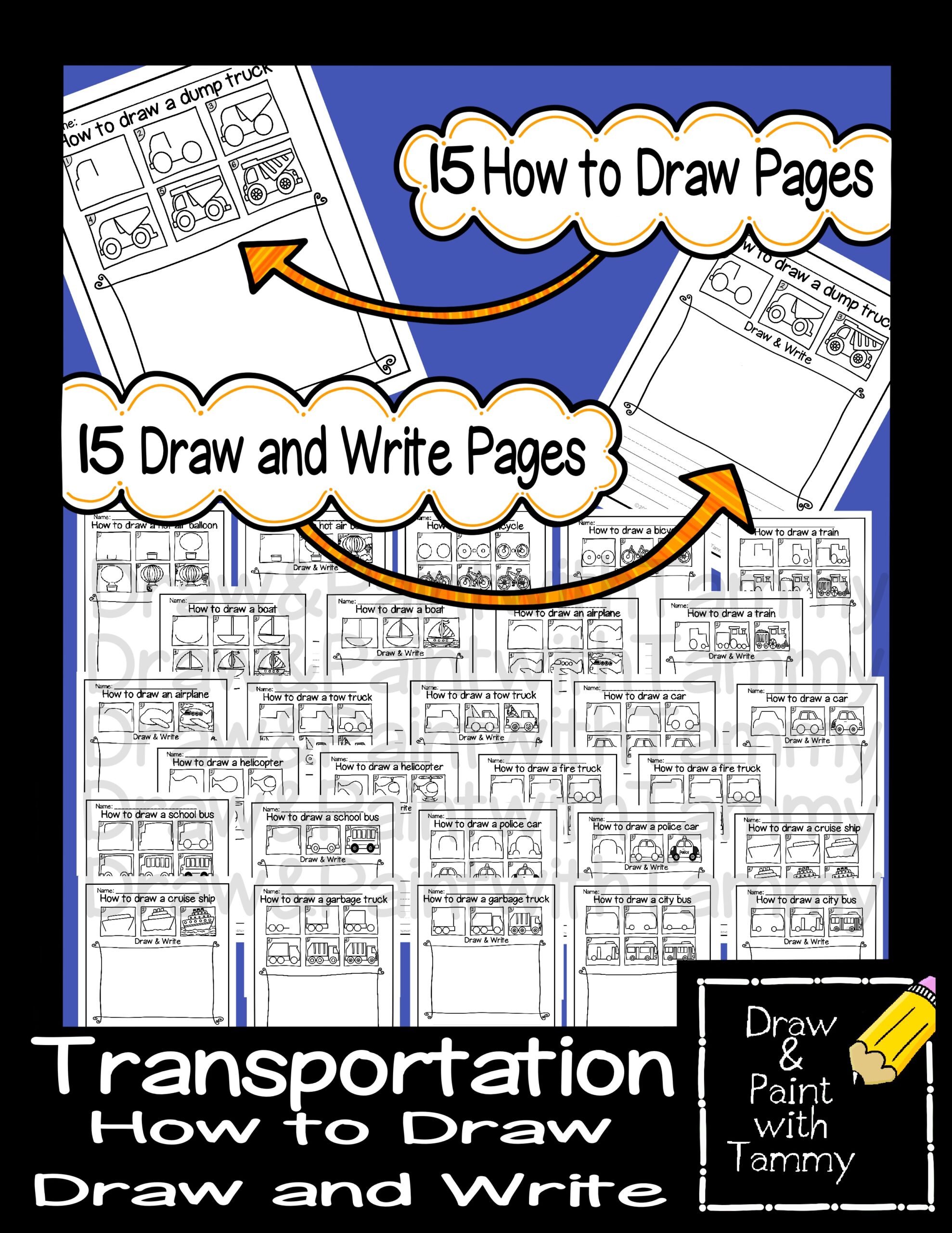 Directed Drawing Transportation Vehicles With How to Draw and Write ...