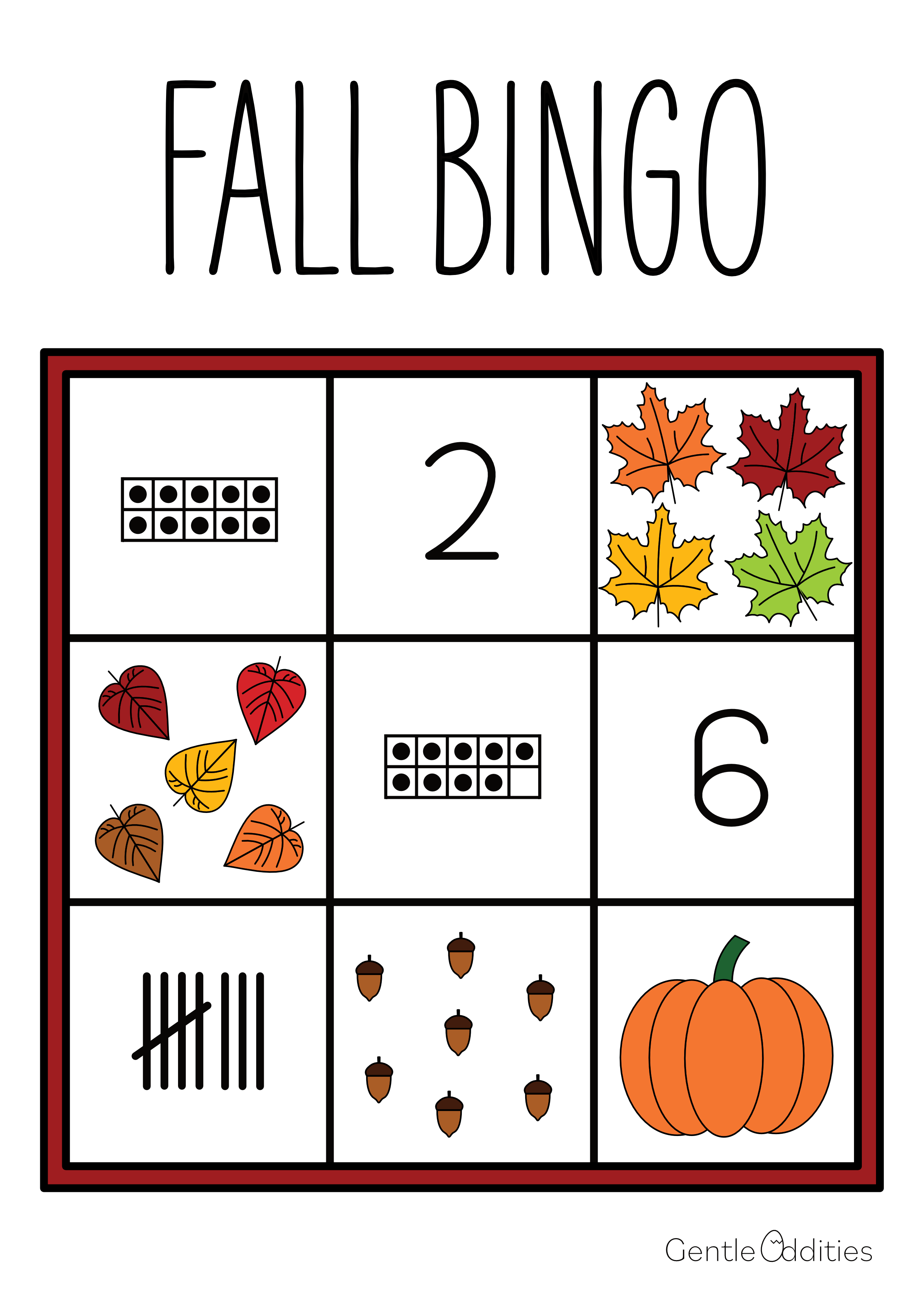 Fall/Autumn Game - Bingo Counting 1-10 - Numbers, Ten Frames and Tally ...