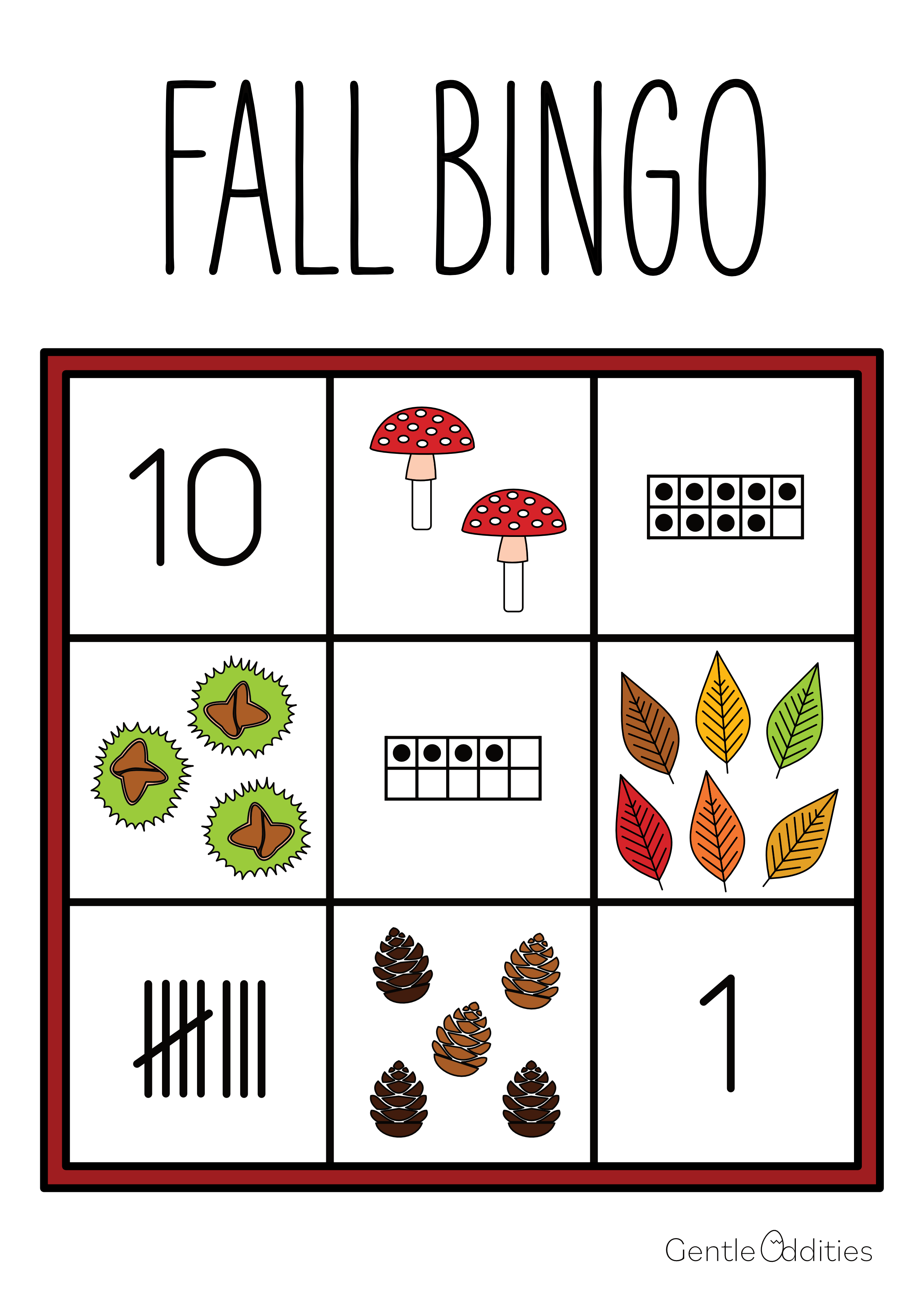 Fall/Autumn Game - Bingo Counting 1-10 - Numbers, Ten Frames and Tally ...