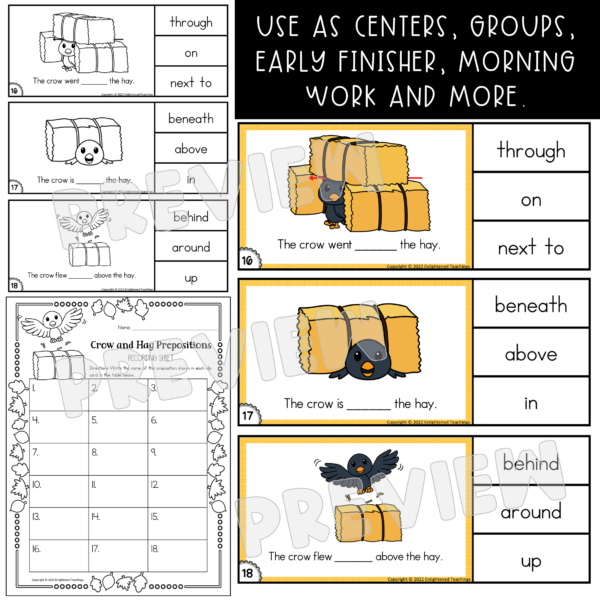 Crow Preposition Clip Cards Task Cards Positional Words (Copy) - Made ...