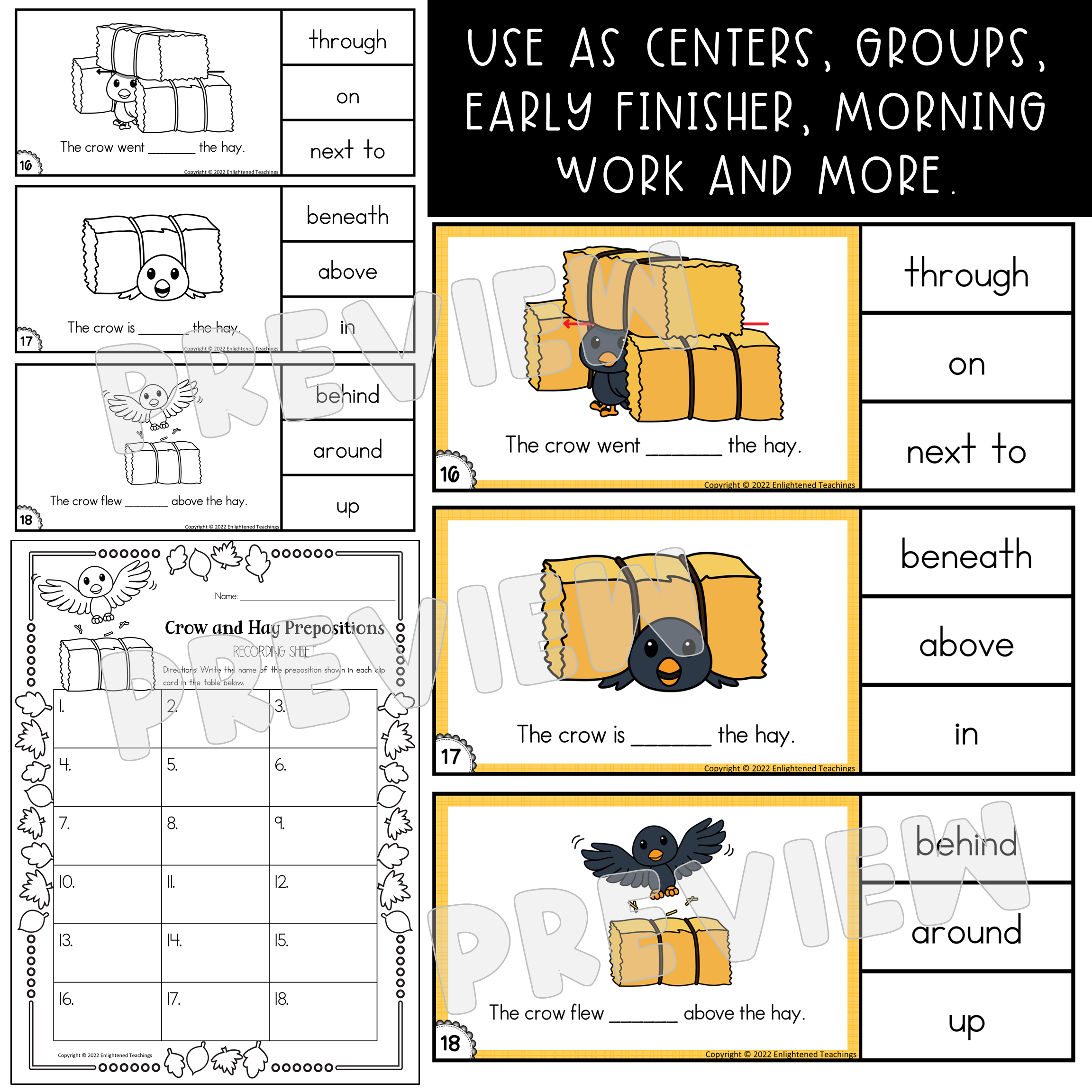 Crow Preposition Clip Cards Task Cards Positional Words (Copy) | Made ...