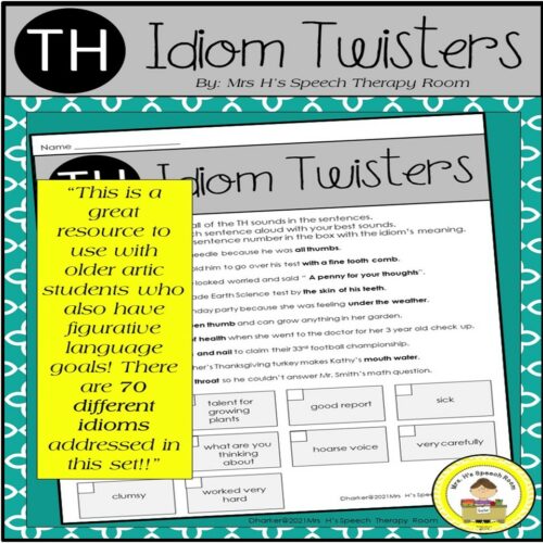 Speech Therapy Idioms Figurative Language with Articulation of the TH ...