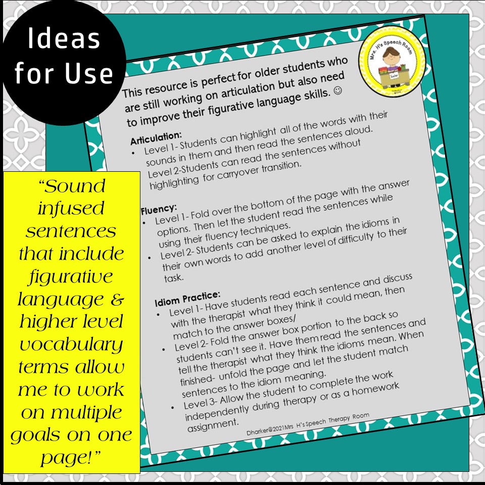 Speech Therapy Idioms Figurative Language with Articulation of the TH ...