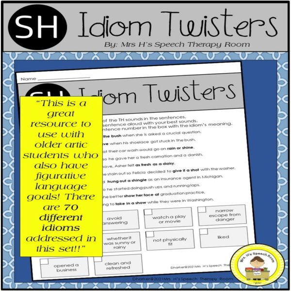 Speech Therapy Idioms Figurative Language with Articulation of the SH ...