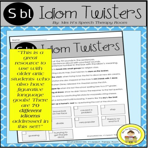 Speech Therapy Idioms Figurative Language with Articulation of S Blend ...