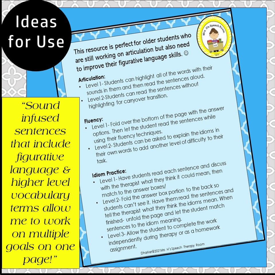 Speech Therapy Idioms Figurative Language with Articulation of S Blend ...