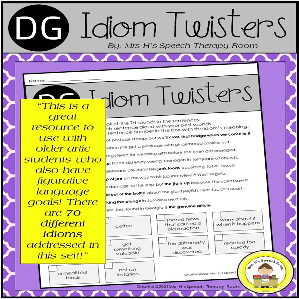 Speech Therapy Idioms Figurative Language with Articulation of DG sound ...
