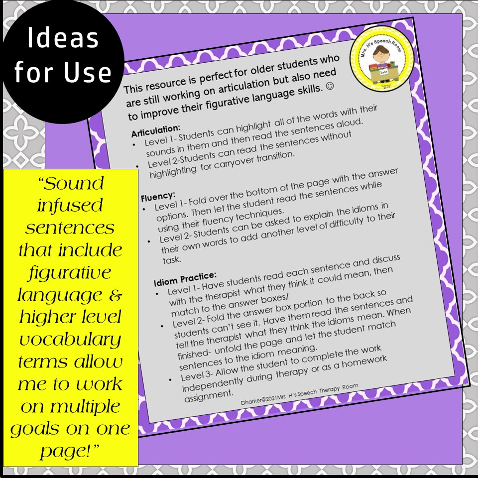 Speech Therapy Idioms Figurative Language with Articulation of DG sound ...