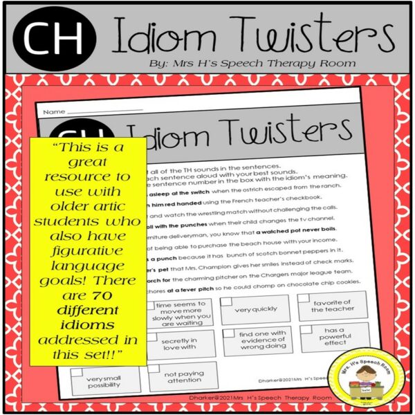 Speech Therapy Idioms Figurative Language with Articulation of CH ...