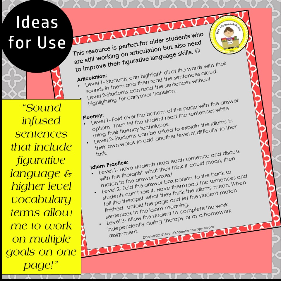 Speech Therapy Idioms Figurative Language with Articulation of CH ...