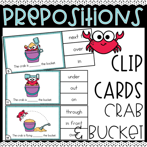 Summer Preposition Clip Cards Task Cards Positional Words Crab and ...