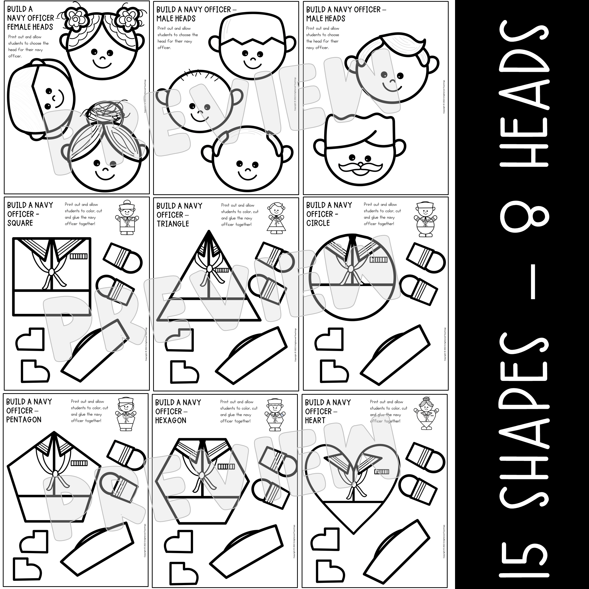 Build a Navy Officer Shape Craft - 2D Shapes Craft - Navy Military ...