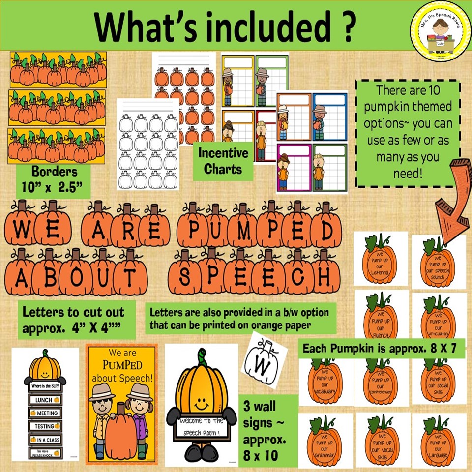 Speech Therapy Bulletin Board and Room Decor for Fall with Pumpkin ...